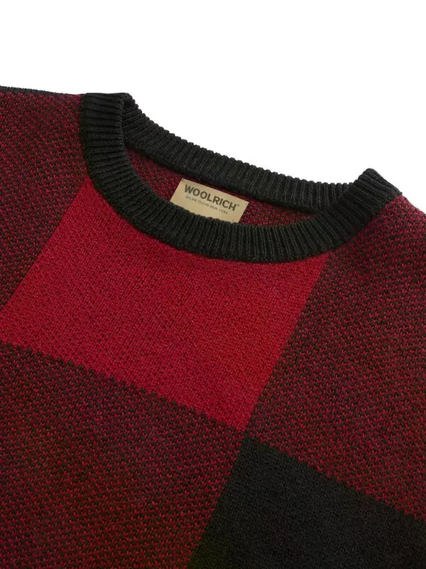 Woolrich Virgin Wool Check Pattern Crew Neck Sweater