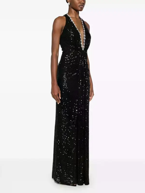 NISSA Sequinned Halterneck Maxi Dress - Black