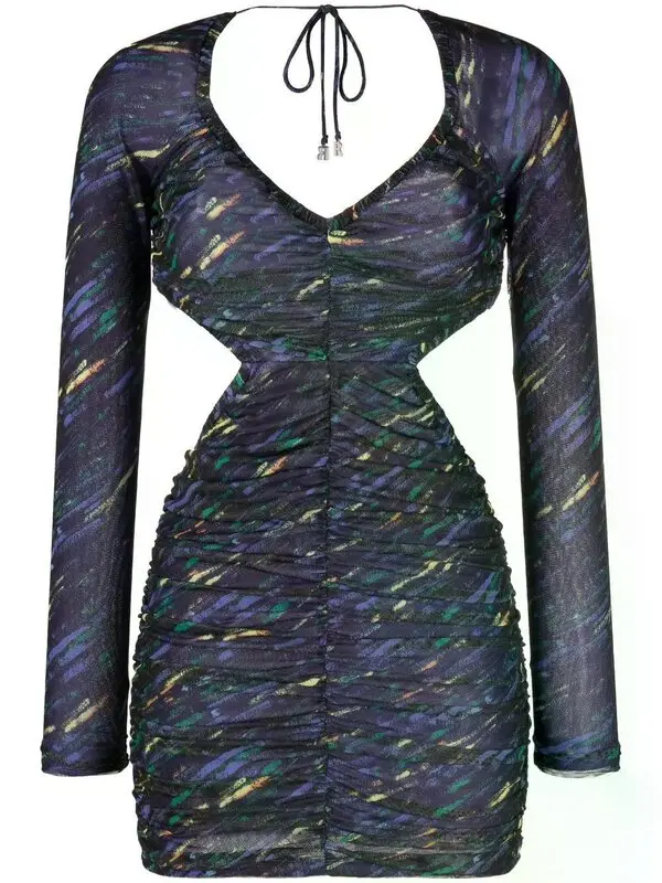 ROTATE BY BIRGER CHRISTENSEN Ruched Cut-out Minidress With Abstract Print