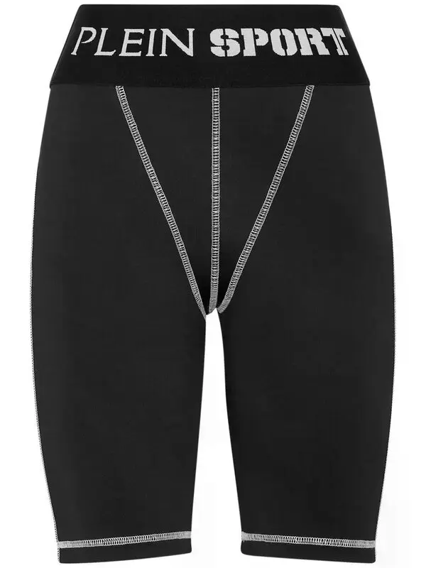 PLEIN SPORT Logo-waistband High-waisted Shorts - Black