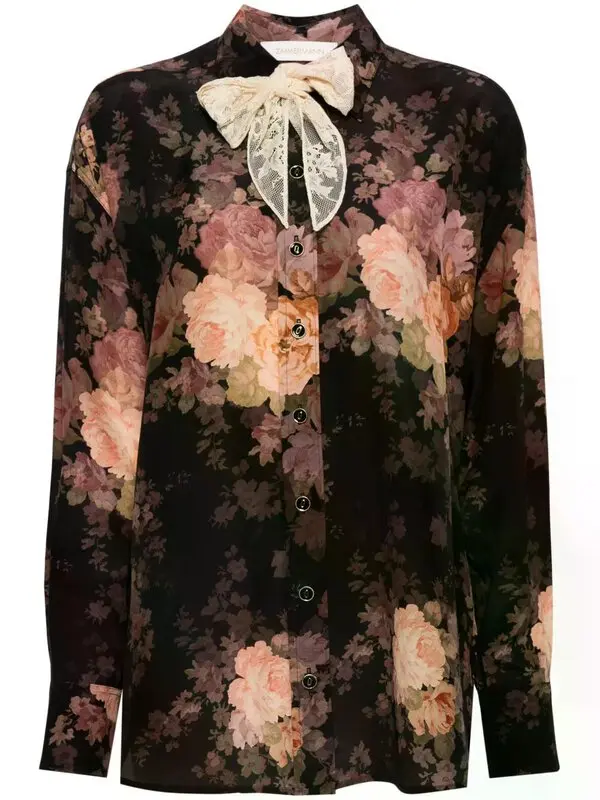 Zimmermann Lace-detailed Floral Print Silk Shirt - Black