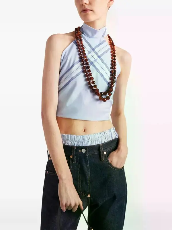 Prada Checked Cotton Halterneck Cropped Top