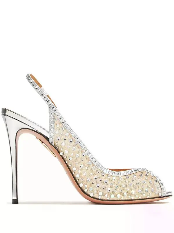 AQUAZZURA 105mm Crystal Embellished Slingback Sandals - Neutrals