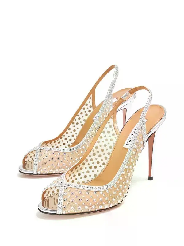 AQUAZZURA 105mm Crystal Embellished Slingback Sandals - Neutrals