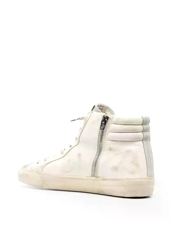 GOLDEN GOOSE Slide Distressed High-top Sneakers - Neutrals