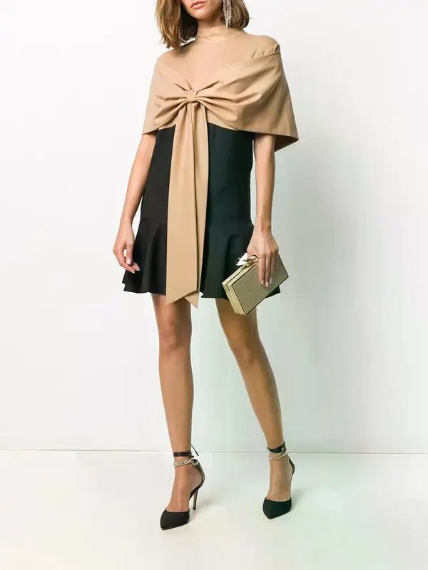 ATU BODY COUTURE And Beige High Neck Bow Front Dress With Shawl Detail