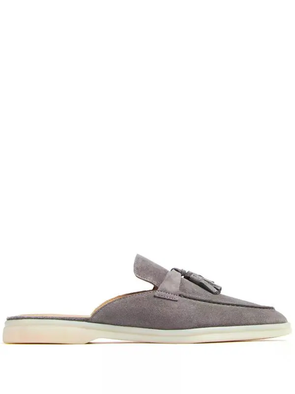SCAROSSO Lucrezia Suede Tassel Mules - Grey