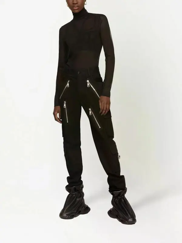 Dolce & Gabbana Sheer High Neck Half-zip Mesh Top