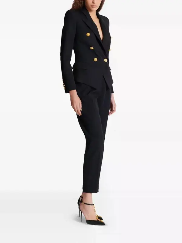 Balmain Grain-de-poudre Double-breasted Fitted Jacket - Black