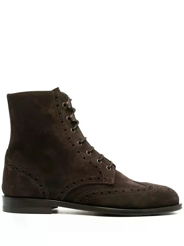 SCAROSSO Stefania Lace-up Suede Boots With Brogue Detailing - Brown