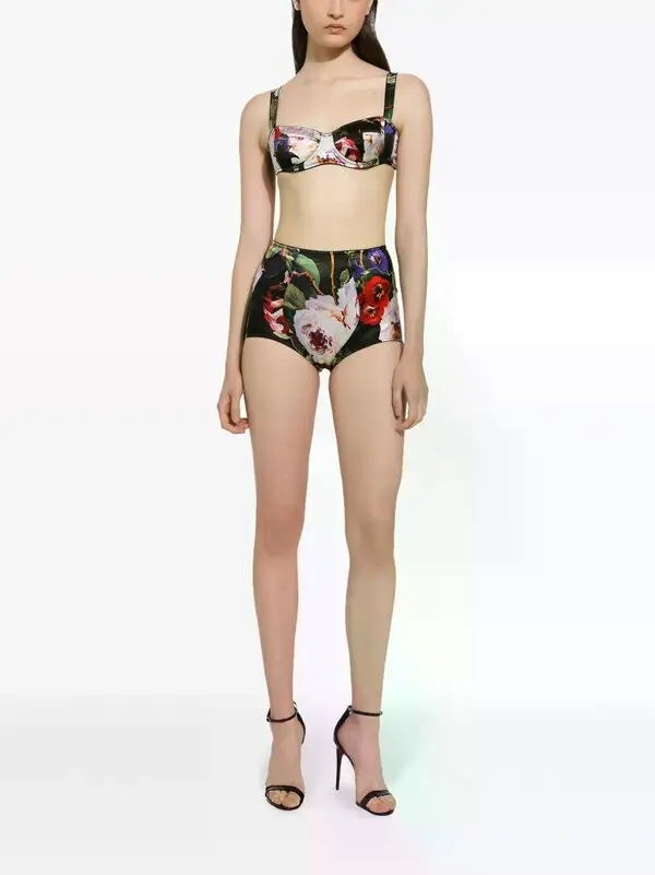 Dolce & Gabbana Floral-print Silk Blend Briefs - Black