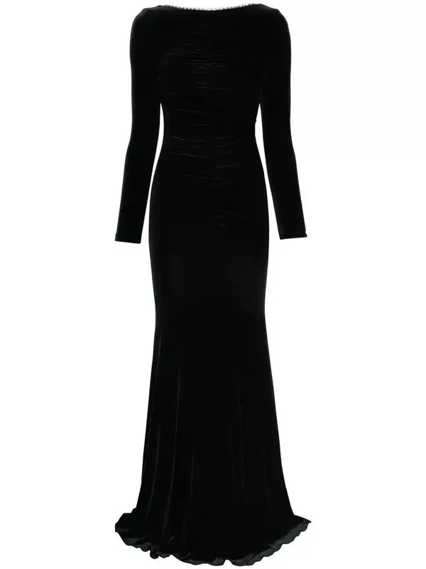 NISSA Velvet Maxi Dress With Crystal Embellishment