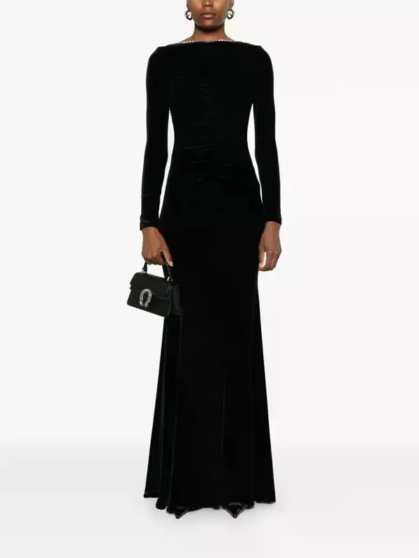 NISSA Velvet Maxi Dress With Crystal Embellishment
