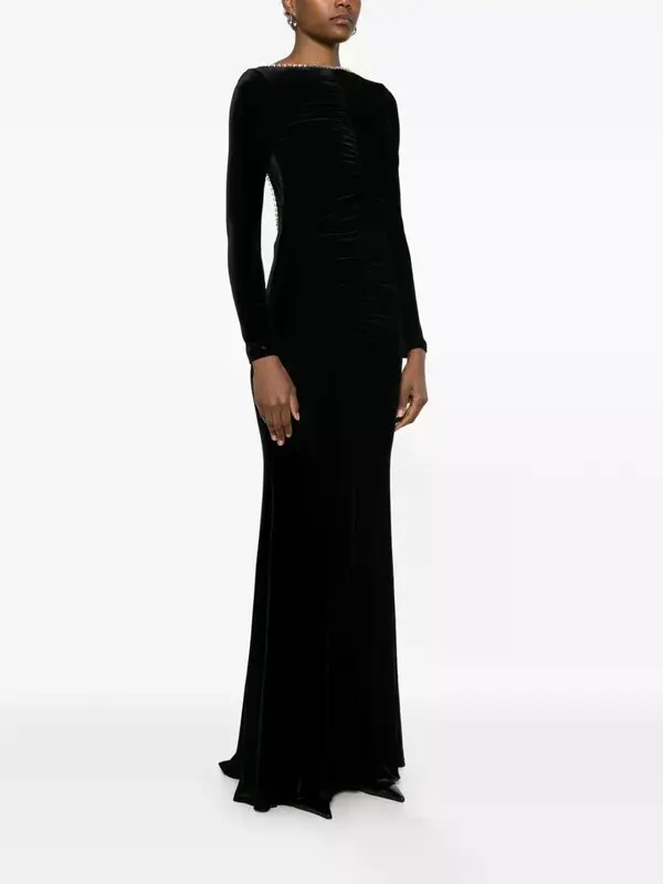 NISSA Velvet Maxi Dress With Crystal Embellishment