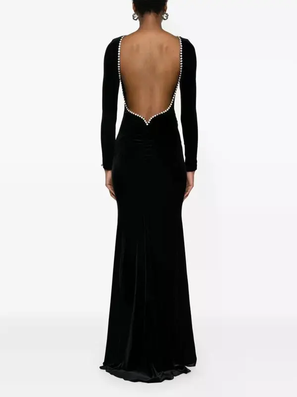 NISSA Velvet Maxi Dress With Crystal Embellishment