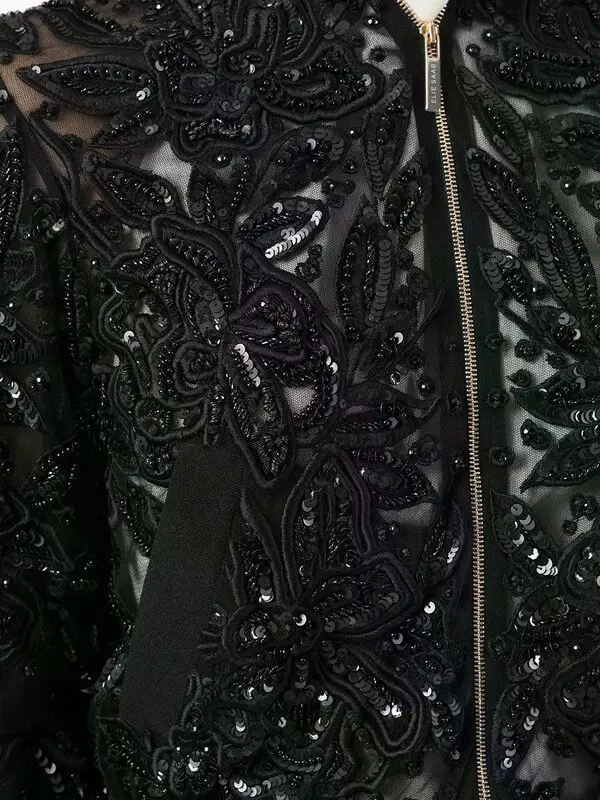 Elie Saab Sequin Embellished Bell Sleeve Bomber Jacket