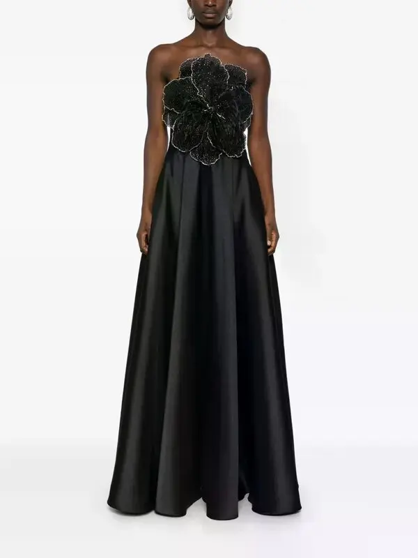 NISSA Floral Appliqué Maxi Dress