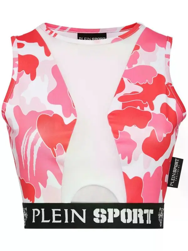 PLEIN SPORT Camouflage-print Panelled Cropped Top - Pink