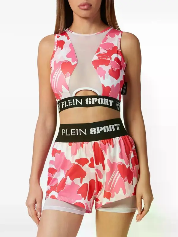 PLEIN SPORT Camouflage-print Panelled Cropped Top - Pink