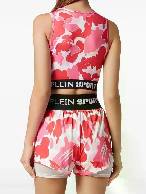 PLEIN SPORT Camouflage-print Panelled Cropped Top - Pink