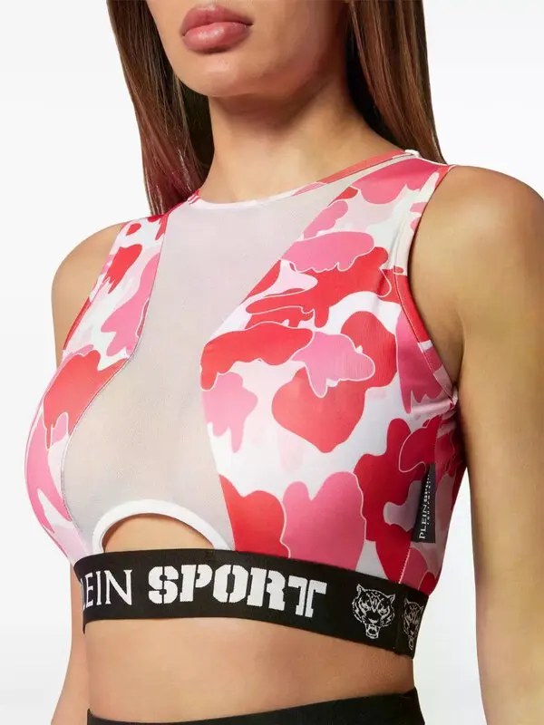 PLEIN SPORT Camouflage-print Panelled Cropped Top - Pink