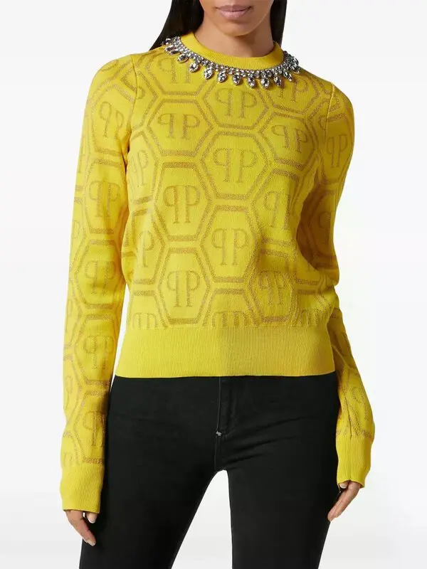 Philipp Plein Monogram Crystal-embellished Jumper - Yellow