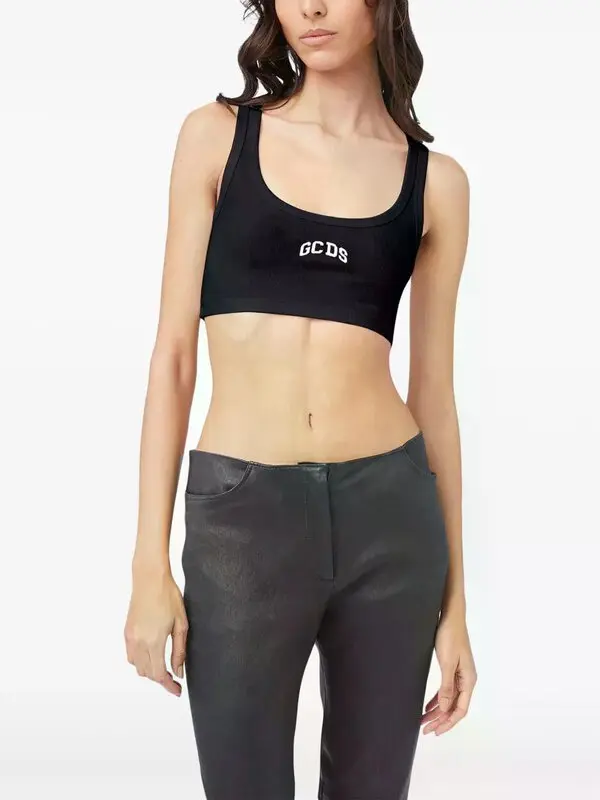 Gcds Logo Embroidered Cropped Top - Black