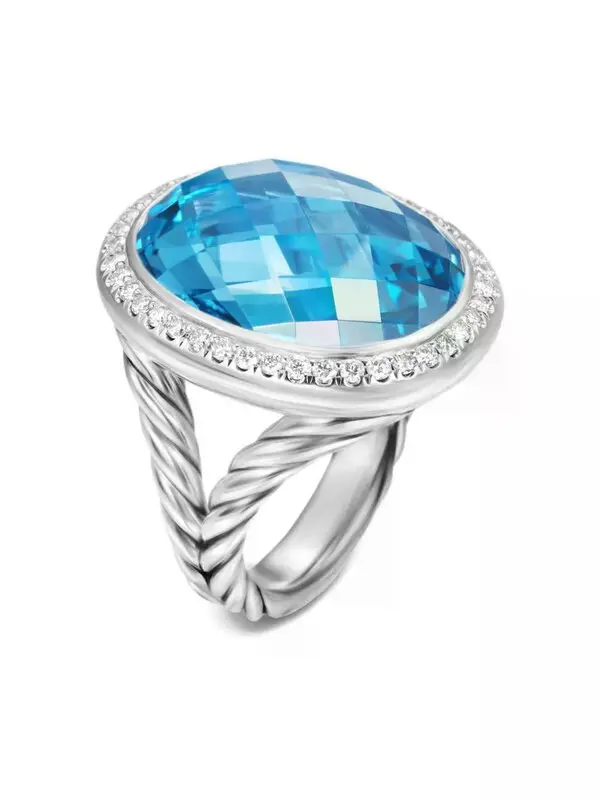David Yurman Sterling Albion Oval Topaz And Diamond Ring