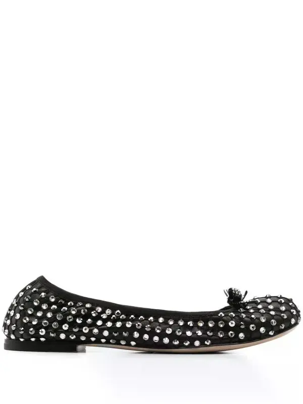 Rene Caovilla Mesh Crystal-embellished Ballet Flats - Black