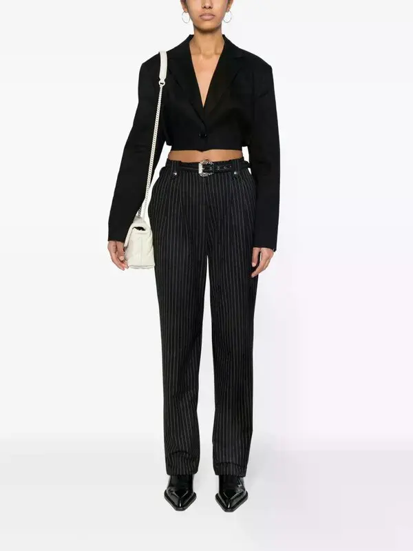 Versace Pinstriped Logo-engraved Straight Leg Trousers - Black