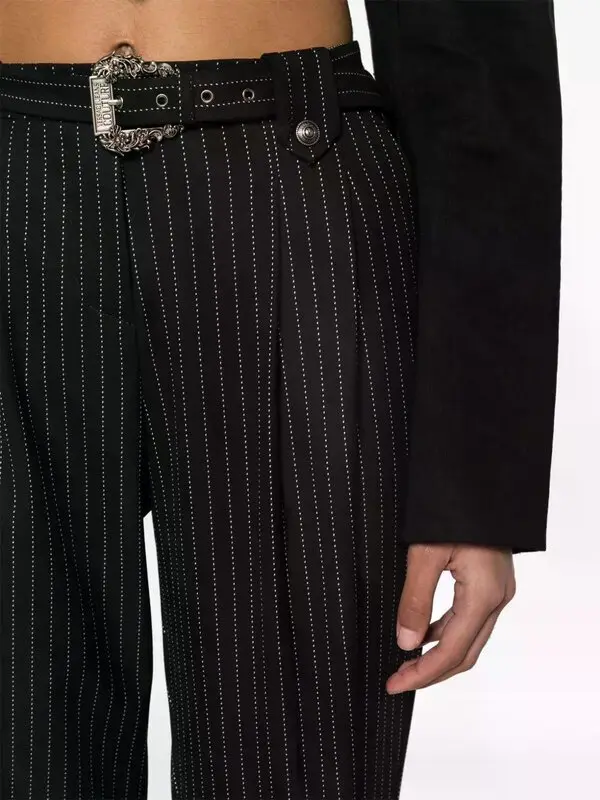 Versace Pinstriped Logo-engraved Straight Leg Trousers