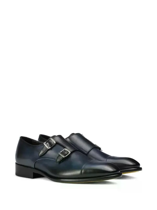 DOUCAL'S Indigo Leather Double-buckle Monk Shoes