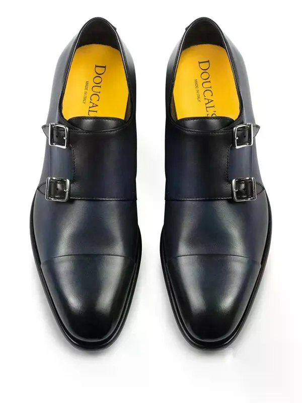 DOUCAL'S Indigo Leather Double-buckle Monk Shoes