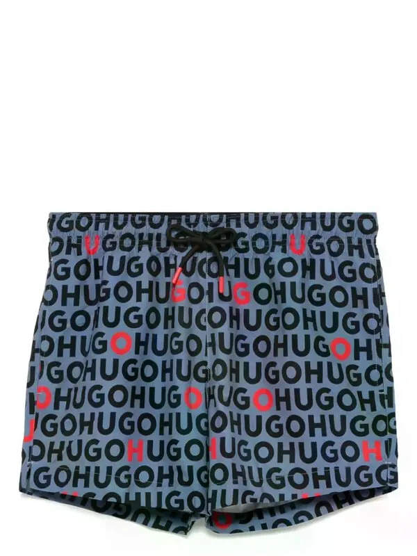 Hugo Logo Print Swim Shorts - Blue
