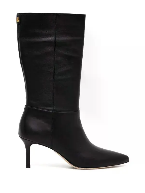Ralph Lauren Leather Stiletto Heel Boots - Black