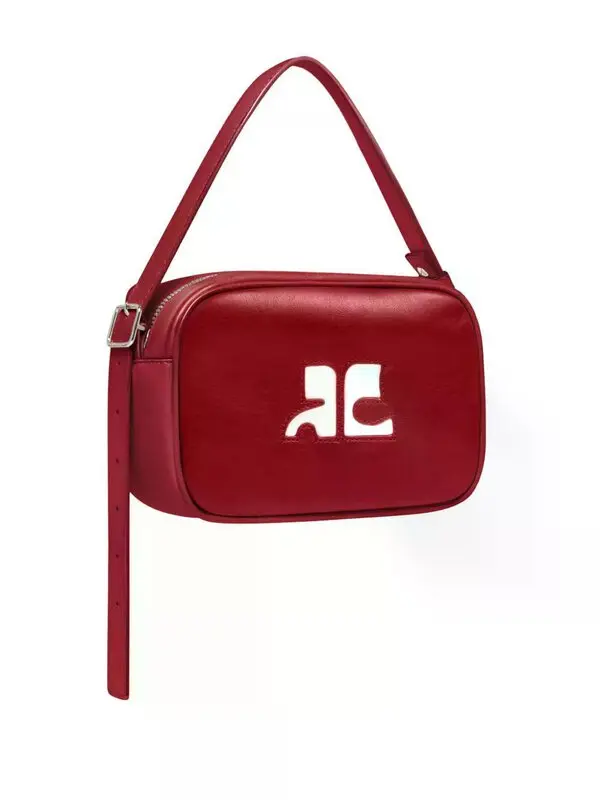 COURREGES Leather Camera Bag With Embroidered Logo - Red