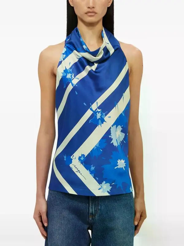 MSGM Halterneck Printed Top - Blue