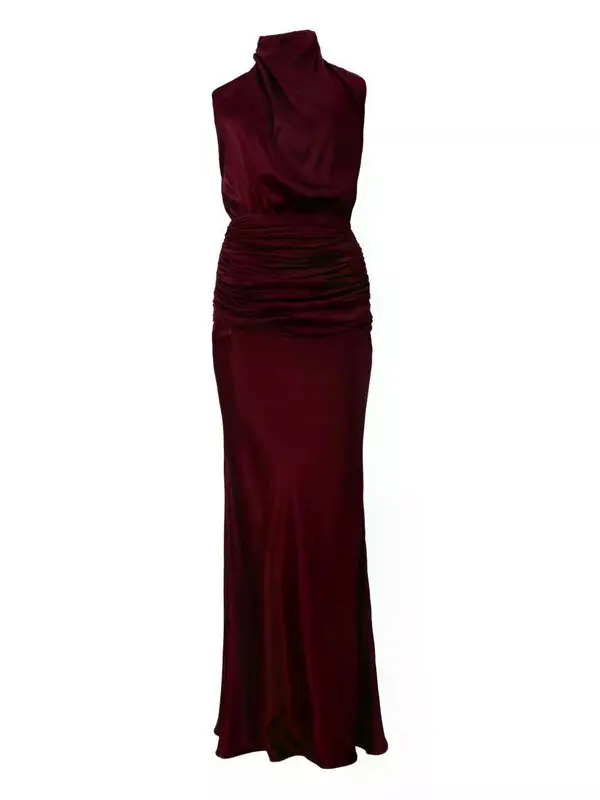 MOOS STUDIO Asymmetric Halterneck Draped Gown - Red