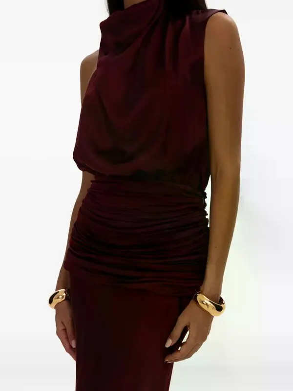 MOOS STUDIO Asymmetric Halterneck Draped Gown - Red