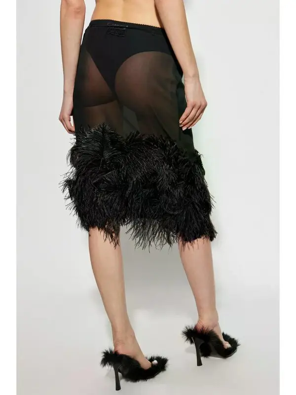 Attico Feather-trim Midi Skirt