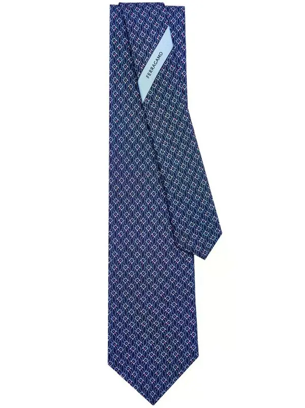 FERRAGAMO Tetris-print Silk Tie - Blue