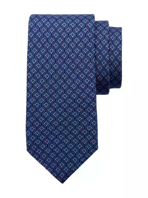 FERRAGAMO Silk Printed Neck Tie - Blue