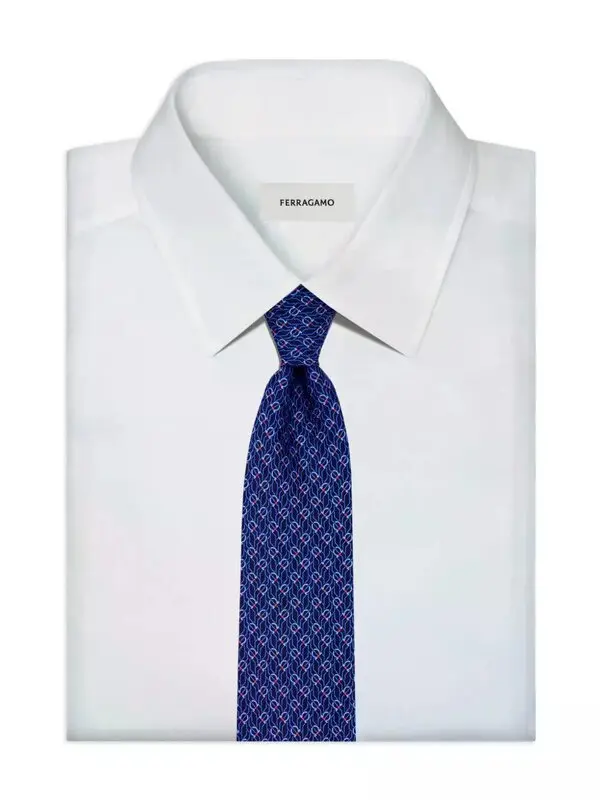 FERRAGAMO Silk Printed Neck Tie - Blue