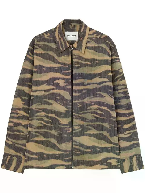 JIL SANDER Printed Zip-up Overshirt - Green