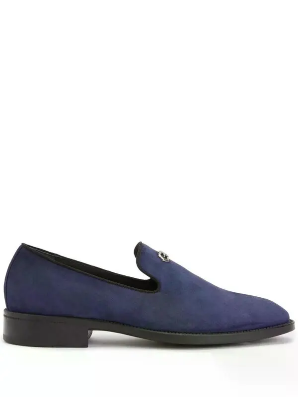 GIUSEPPE ZANOTTI Suede Loafers With Logo Plaque - Blue