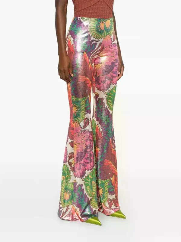 Etro Floral-print Laminated Trousers - Pink