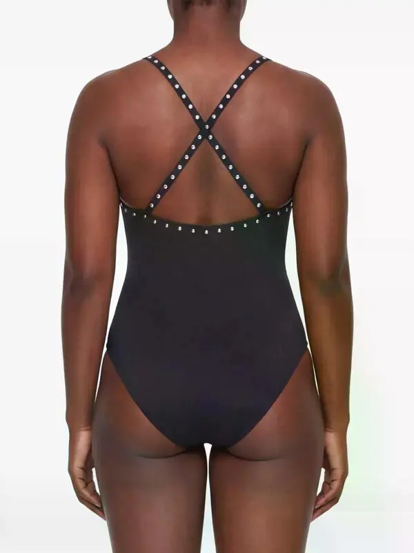 LET'S SWIM Embellished Scoop Neck Swimsuit - Black