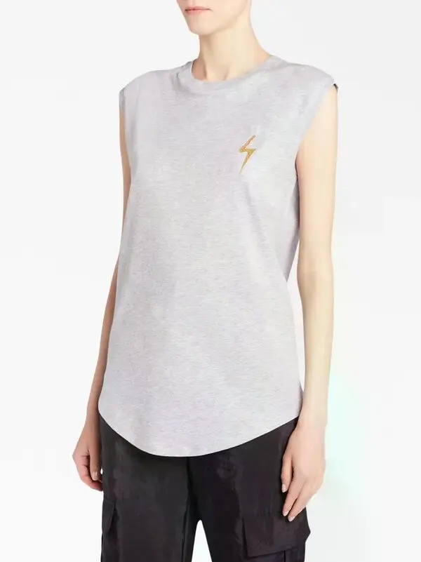 GIUSEPPE ZANOTTI Sleeveless Cotton Top With Logo Embroidery - Grey