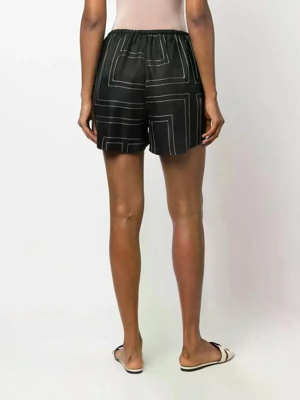 TOTEME Geometric Print Silk Shorts - Black