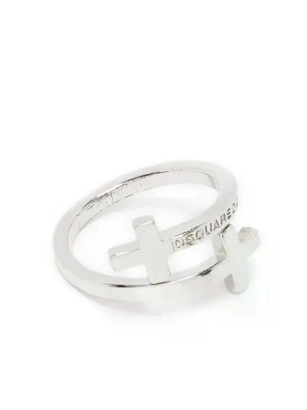 Dsquared2 Tone Engraved Logo Cross Ring - Silver